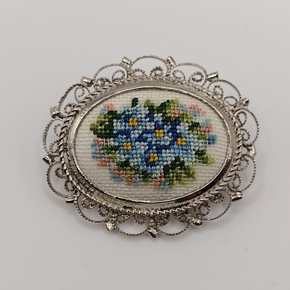 Jewelry | Vintage 194s Authentic Petit Point Needlepoint Floral Brooch ...